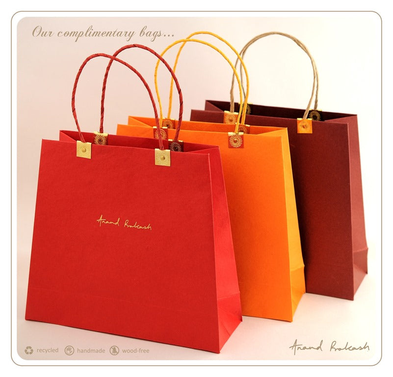 Recycled, wood-free, handmade paper bags